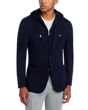 Eleventy Wool Jersey Jacket With Removable Hoodie - Navy