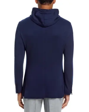 Eleventy Wool Jersey Jacket With Removable Hoodie - Navy