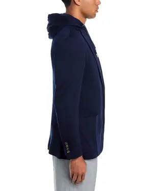 Eleventy Wool Jersey Jacket With Removable Hoodie - Navy