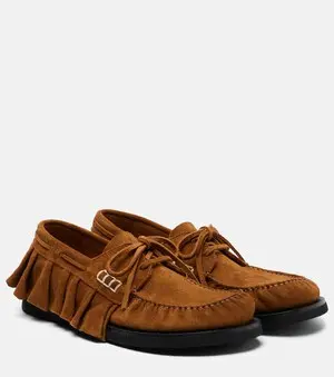 JW Anderson Ruffled Suede Boat Shoes - Brown