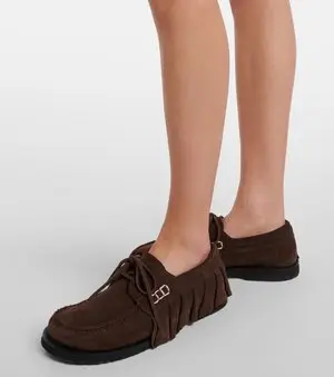 JW Anderson Ruffled Suede Boat Shoes