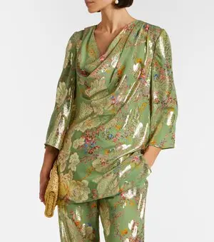Valentino Garavani Draped Fil Coupé Silk-blend Lamé Blouse