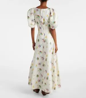 Gabriela Hearst Ranya Puff-sleeve Linen Maxi Dress