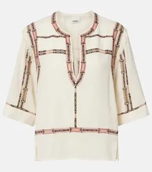 Isabel Marant Étoile Fiosa Embroidered Silk Top With Fringes - White