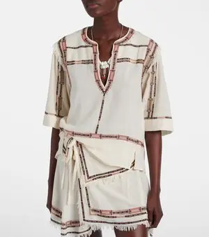 Isabel Marant Étoile Fiosa Embroidered Silk Top With Fringes - White