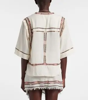 Isabel Marant Étoile Fiosa Embroidered Silk Top With Fringes - White