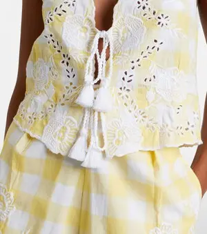 JULIET DUNN Embroidered Checked Cotton Vest