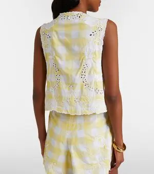 JULIET DUNN Embroidered Checked Cotton Vest