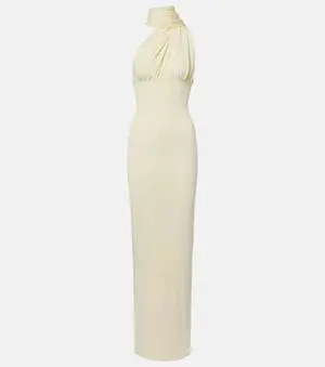 AYA MUSE Thea Scarf-detail Ribbed-knit Maxi Dress - Yellow
