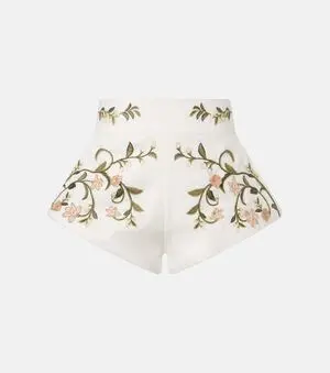 Agua Bendita Gatti Embroidered Linen Shorts - White