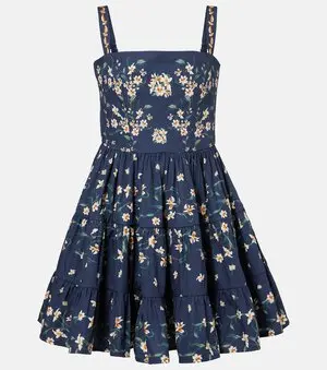 Agua Bendita Floral Cotton Mini Dress - Blue