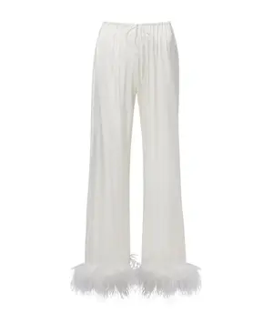 Oseree Feather-trimmed Wide-leg Pants - White