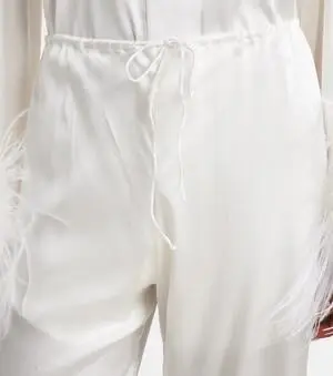 Oseree Feather-trimmed Wide-leg Pants