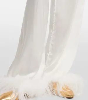 Oseree Feather-trimmed Wide-leg Pants