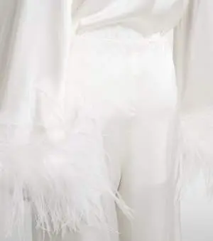 Oseree Feather-trimmed Wide-leg Pants