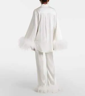 Oseree Feather-trimmed Wide-leg Pants
