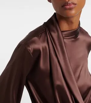 Brunello Cucinelli Draped Silk-blend Satin Blouse - Brown