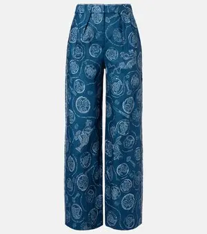 ALEMAIS Alémais Lucky Printed Wide-leg Linen Pants - Blue