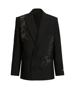 Balmain Wool Blazer With Sand Effect Amethyst Embroidery - Black