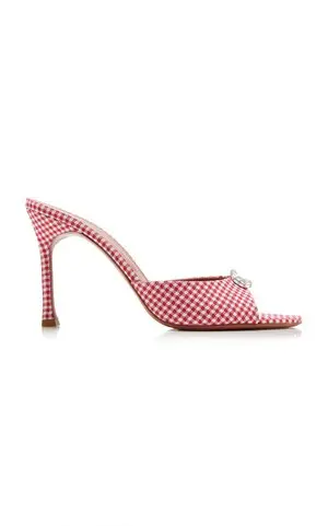 Amina Muaddi Camelia Crystal Gingham Heeled Sandals - Red
