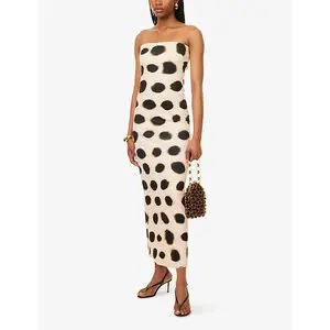 RAT AND BOA Printed Strapless Woven Midi Dress