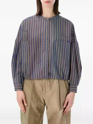 SESSUN Striped Seersucker Band Collar Shirt