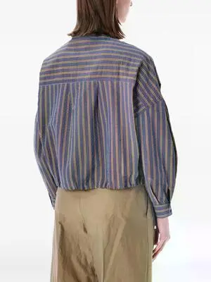 SESSUN Striped Seersucker Band Collar Shirt