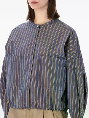SESSUN Striped Seersucker Band Collar Shirt