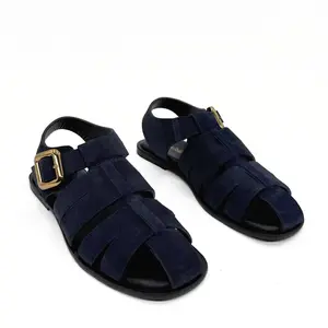 AMIE RAFA Bertha Suede Fisherman Sandals - Navy