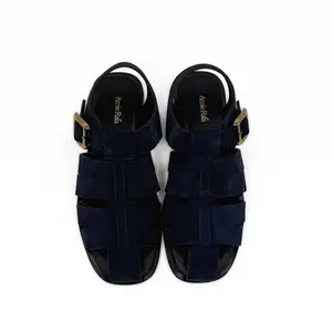 AMIE RAFA Bertha Suede Fisherman Sandals - Navy