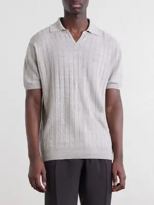 Boglioli Open-collar Ribbed Linen And Cotton-blend Polo Shirt