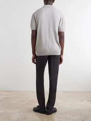 Boglioli Open-collar Ribbed Linen And Cotton-blend Polo Shirt
