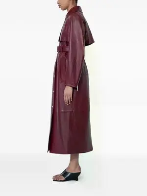 Sportmax Belted Leather Coat - Red