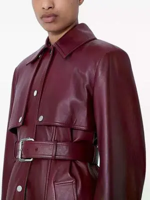 Sportmax Belted Leather Coat - Red
