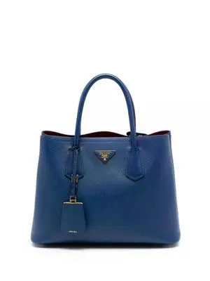 Prada 2013-2025 Medium Saffiano Cuir Double Satchel - Blue