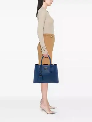 Prada 2013-2025 Medium Saffiano Cuir Double Satchel - Blue