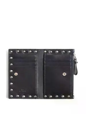 Valentino Garavani Rockstud Cardholder With Zipper In Laminated Calfskin - Blue