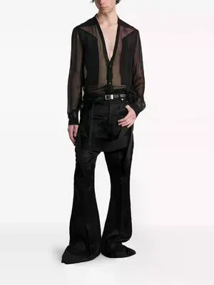 Rick Owens Larry Fogpocket Sheer-finish V-neck Silk Shirt - Black