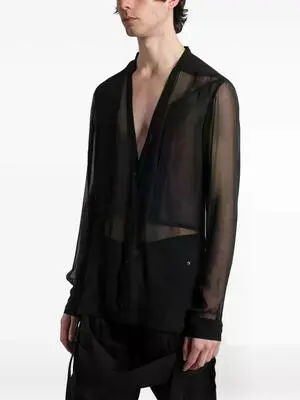 Rick Owens Larry Fogpocket Sheer-finish V-neck Silk Shirt - Black