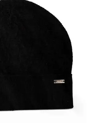 Armani Exchange Cable-knit Beanie Hat With Logo Plaque
