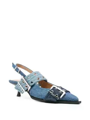 GANNI Buckle-detail Denim Pumps - Blue