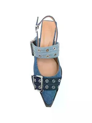 GANNI Buckle-detail Denim Pumps - Blue