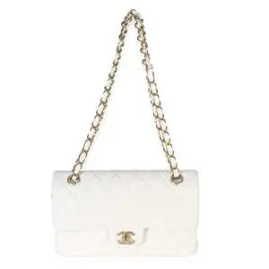 Chanel Quilted Caviar Classic Double Flap Bag - White