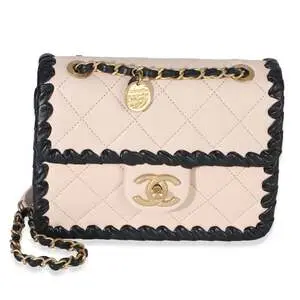 CHANEL Black Beige Braided Calfskin Mini My Own Frame Flap Bag