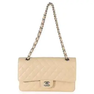 Chanel Quilted Caviar Double Flap Bag - Beige