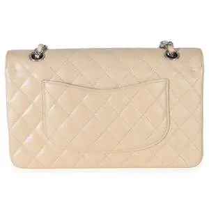 Chanel Quilted Caviar Double Flap Bag - Beige