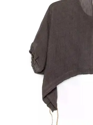 120% Lino Asymmetric Tassel Blouse - Brown