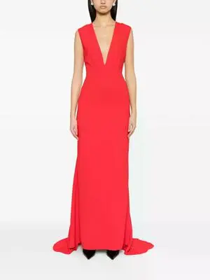 Solace London Althea Plunging V-neck Maxi Dress - Red