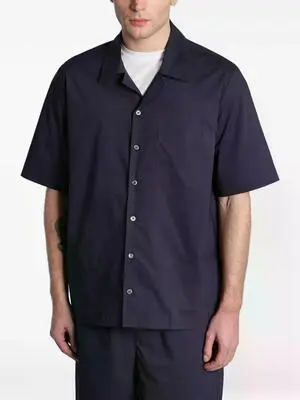 ROBERTO COLLINA Short-sleeve Chest-pocket Cotton Shirt - Blue