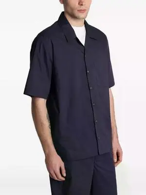 ROBERTO COLLINA Short-sleeve Chest-pocket Cotton Shirt - Blue